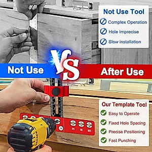 YoHold Cabinet Hardware Jig Tool, Aluminium Alloy Adjustable Cabinet Handle Install Template Tool, Punch Locator Drill Template Guide, Cabinet Hole Drilling Template for Knobs, Handles,Pulls,7 Holes