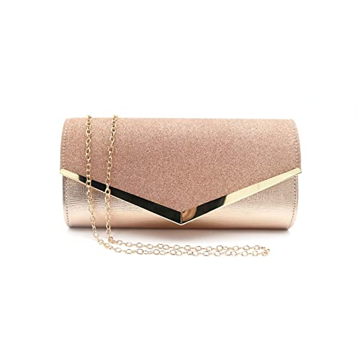 OOTD LAND Classic Women Evening Bags Envelope Clutch Purses with Chain Strap (Rose Gold)