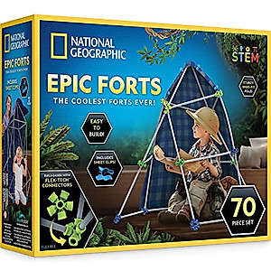 NATIONAL GEOGRAPHIC Kids Fort Building Kit - 70-Piece Indoor Fort Builder for Kids - Build a Fort for Creative Play, STEM Building Toy, Fort Building Kit for Kids 6-10, Blanket Fort Kit for Kids