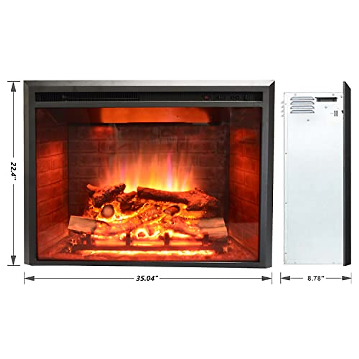 33 inch Low Western Electric Fireplace Insert, Heater, Recessed Mounted with Fire Crackling Sound, Remote Control, 750/1500W, Black