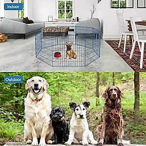 BestPet Dog Playpen Metal Wire Playpen Dog Pen 8 Panel Indoor Outdoor Metal Protable Folding Animal Exercise Dog Fence 24 Inch,Blue
