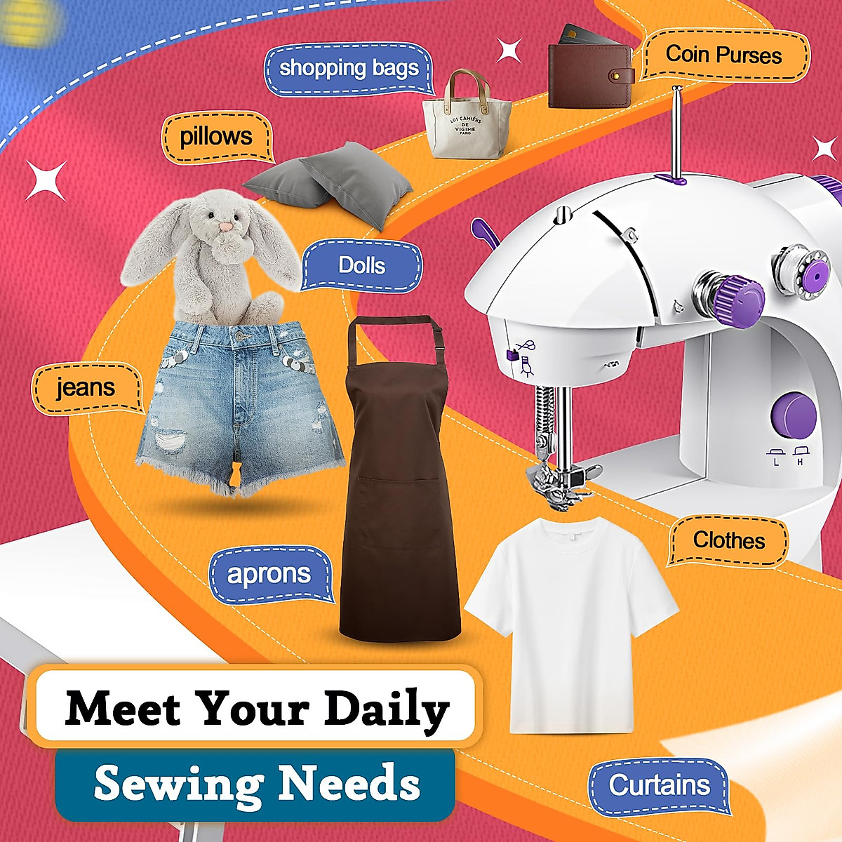 Portable Sewing Machine with Extension Table and Light,Mini Handheld Sewing Machine with Upgraded,Two Threads Double Speed Double Switches,Easy to Use for Kids,Beginners and DIY