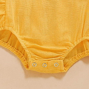 GRNSHTS Baby Girls First Birthday Outfits Ruffle Honey Bee Romper Backless Bodysuit Cake Smash Outfits (Yellow, 12-18 Months)