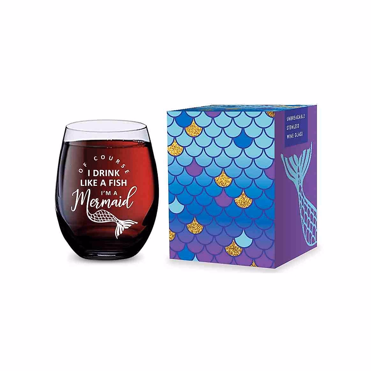 GSM Brands Stemless Wine Glass for Mermaid Gifts - Made of Unbreakable Tritan Plastic - 16 ounces