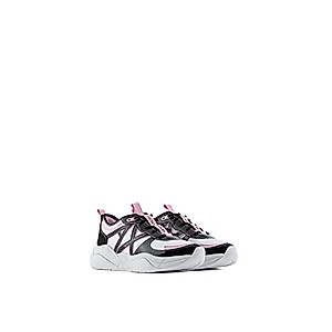 A|X ARMANI EXCHANGE Women's Cher Chunky Logo Sneakers, Optic White + Black, 10.5