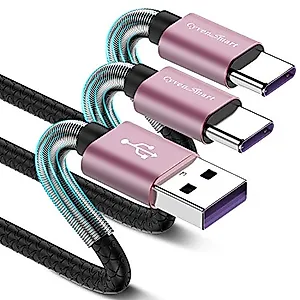 CyvenSmart USB Type C Cable 1ft, [2 Pack] USB A 2.0 to USB-C Fast Charger Durable TPE Cord Compatible with Samsung Galaxy A10/A20/A51/S10/S9/S8 Plus/Note 9/8,LG V50 V40 G8 G7 Thinq-Pink