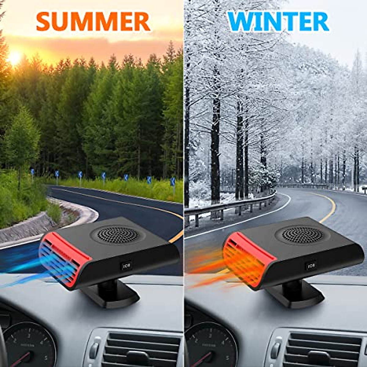 Car Heater,12V Fast Heating Defrost Defogger, 2 in1 Fast Heating or Cooling Fan Car Heater That Plugs into Cigarette Lighter,Portable Automobile Windscreen Fan for All Cars!