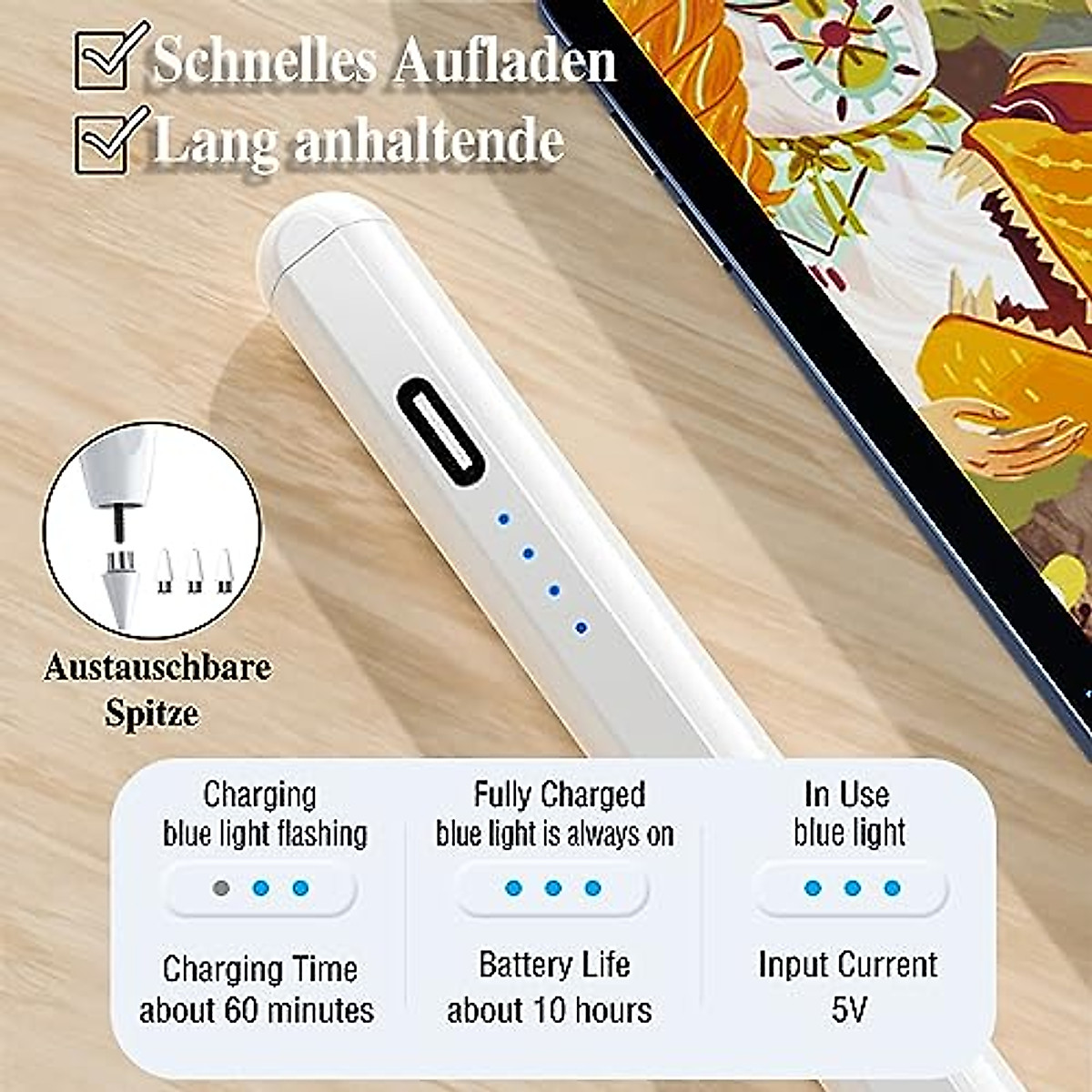 Universal Stylus Pens for Touch Screens POM Tip Magnetic iPad Pencil Rechargeable Tablet Pencil Active Stylus Pen for Android/iPad/Pro/Air/Mini/iPhone/Samsung/Lenovo/iOS/and Other Smartphone Devices