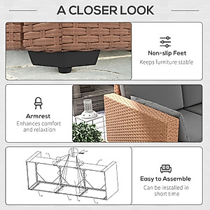 Outsunny Wicker Patio Couch, PE Rattan 3-Seat Sofa, Outdoor Furniture with Deep Seating, Cushions, Steel Frame, Sand