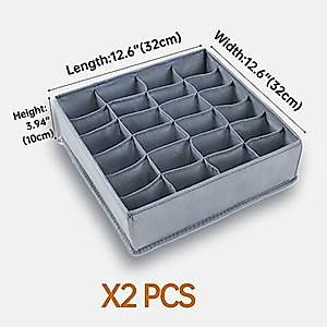FAMALAHEE 2Set Underwear Organizer Bra Ties Sock Drawer Divider Panty Belts Clothes Scarves Clothing Foldable Storage Organizer for Bedroom Grey (24 Cell Grey)