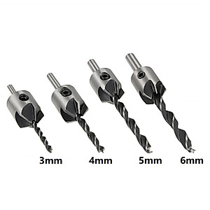 Utoolmart 4 in 1 Countersink Drill Bit Set, 3mm 4mm 5mm 6mm Quick Change Drill Bit with One Hex Key, Adjustable Carpentry Reamer Plated for Wood DIY, HSS