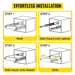 VEVOR Drawer Slides with Lock, 1 Pair 60 inch, Industrial Drawer Slides up to 500 lbs Capacity, 3-Fold Full Extension, Ball Bearing Lock-in & Lock-Out, Side Mount