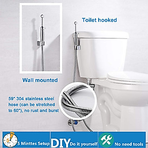 SonTiy Brass Handheld Bidet Sprayer for Toilet, Cloth Diaper Toilet Sprayer Bidet Attachment with Backflow Preventer, Chrome, 5-Year Warranty