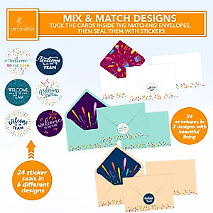 Decorably Work Cards with Envelopes & Stickers - 24 Pack Welcome To The Team Cards with Envelopes & Stickers, Blank Inside Welcome To The Team Card, 6x4in Welcome Cards for Employees, Welcome Card