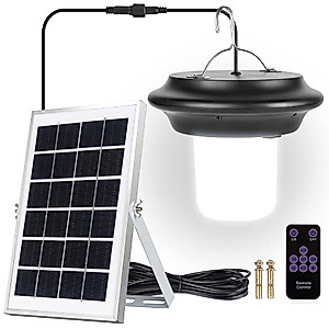JACKYLED Solar Shed Lights, 3300mAh Hanging Light with Remote Control & 16.4ft Extension Cord for Chicken Coop Gazebo Carport Pergola Garden, 6000K Cool White