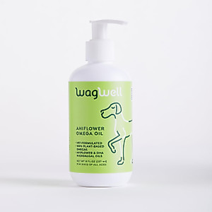 WagWell Ahiflower Omega Oil - Vet-Formulated Skin, Coat, Hip and Joint Supplement for Dogs - Plant-Based Omega 3, 6 and 9 Supplement - Natural Non-GMO Dog Omega Oil, 8 fl.oz. Pump Bottle