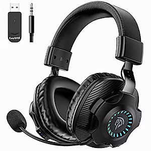 EasySMX Wireless Gaming Headset with Detachable Noise Cancelling Microphone, 2.4G Bluetooth & 3.5mm Wired Jack 3 Modes RGB Wireless Gaming Headphones for PS5/PS4/PC, Mac, Switch, Phone