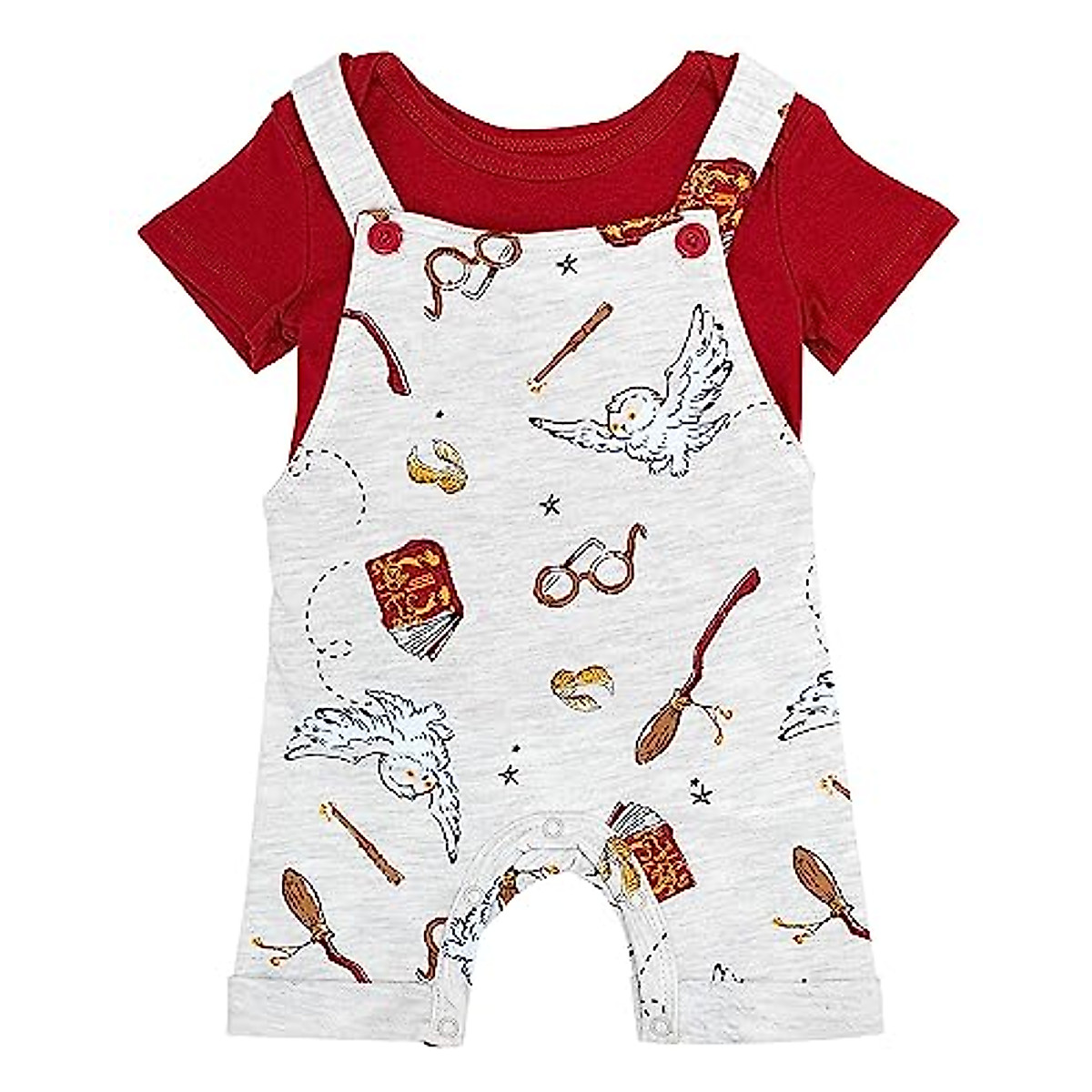 Harry Potter Baby Boys T-Shirt and Shortall Romper Set Gifts Baby Clothes (Burgundy, 18 Months)