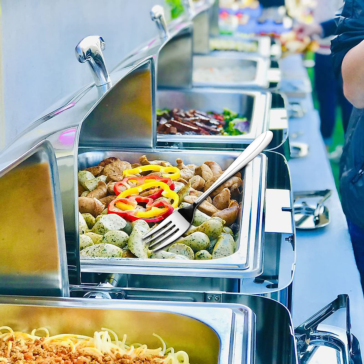 Anbers 8 Piece Large Serving Forks, Stainless Steel Buffet Banquet Serving Forks