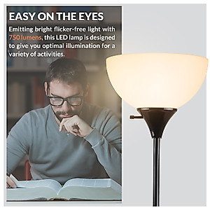 Newhouse Lighting NHFL-CH-BK Charles 71-inch Modern Standing, Torchiere Floor Lamp for Bedrooms, Living Room | Durable Floor Lamp For Home, Office, Reading (Black)