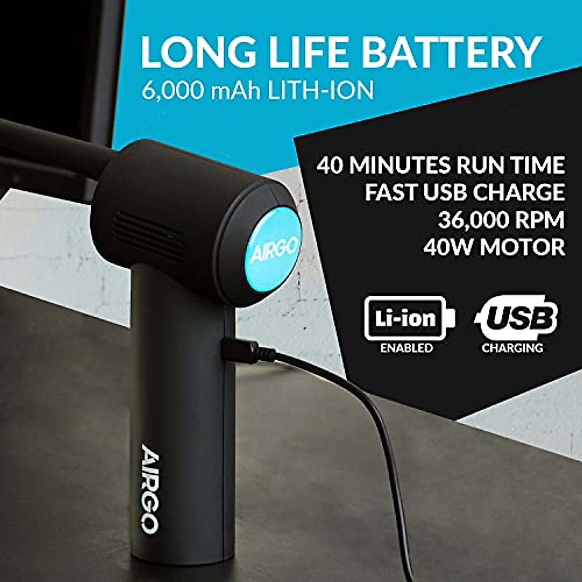 IT Dusters AIRGO Mini Air Duster Cleaner for PC, Laptop, Console, Electronics and Home Cleaning, Cordless and Rechargeable, An Environmental Alternative to Spray Air Can Duster Keyboard Cleaner, Black