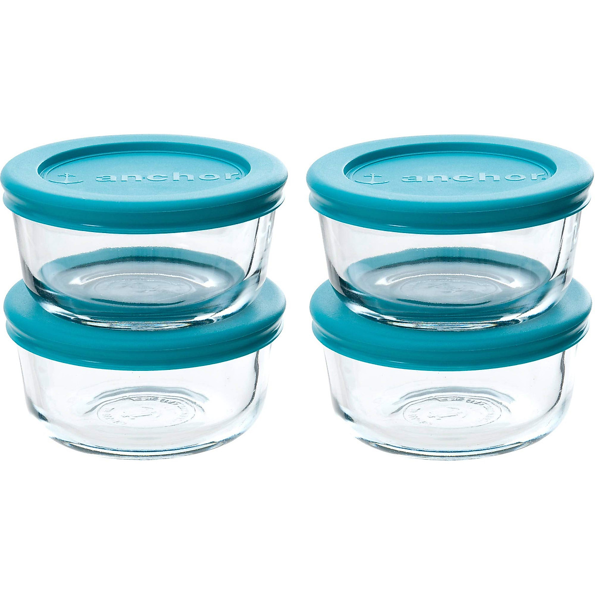 Anchor Hocking Classic Glass Food Storage Containers with Lids, Teal, 1 Cup (Set of 4)
