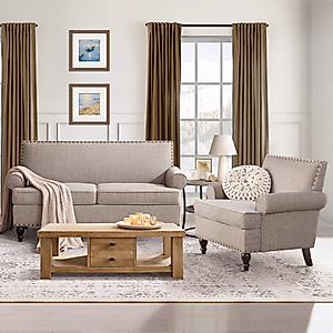 HUIMO 62'' Loveseat Sofa, Mid Century Modern Sofa Couches for Living Room, Upholsteded Love Seats Furniture with Rivet Sturdy Loveseat Couch for Small Space, Bedroom, Apt, Bear 500lbs(Brown)