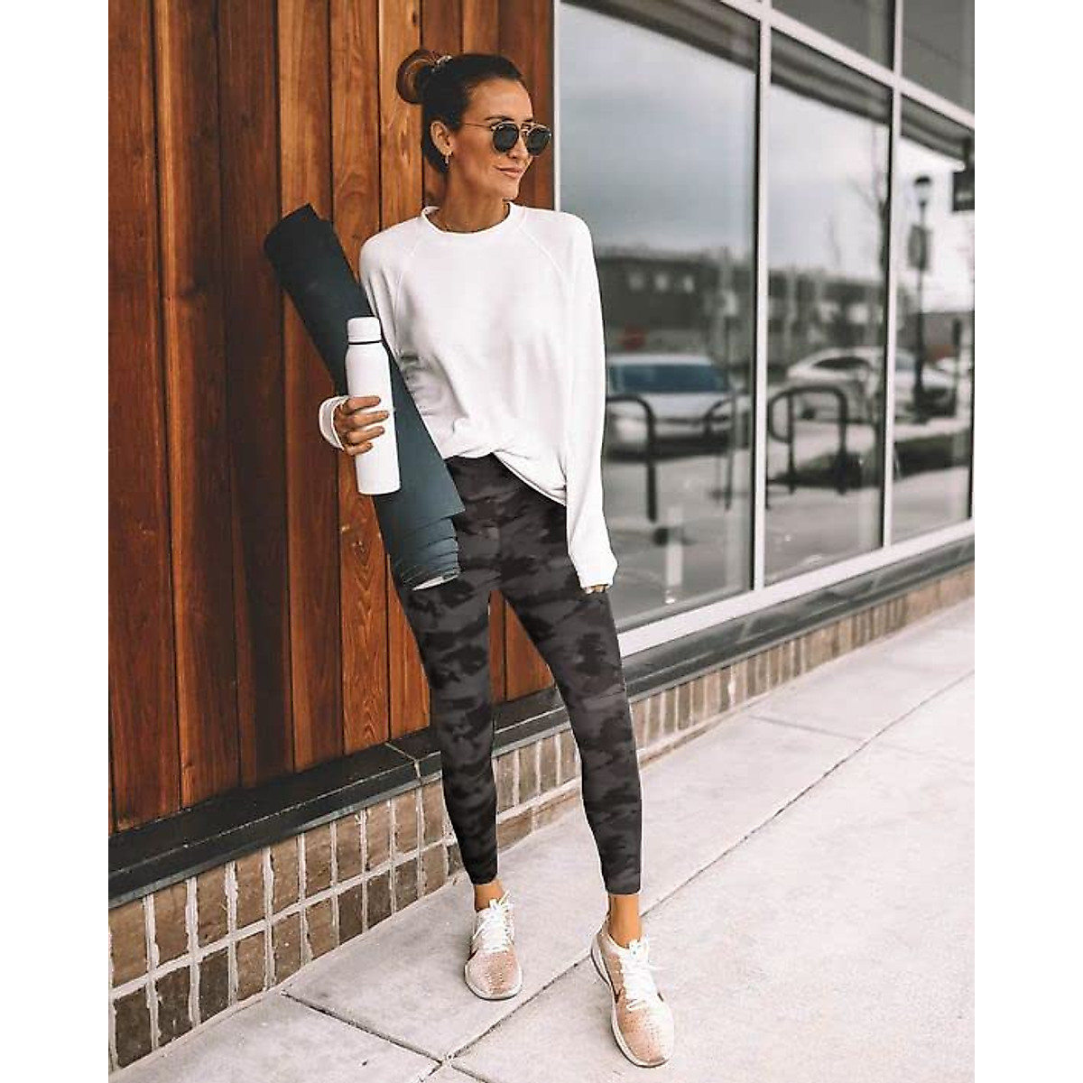 High Waisted Leggings for Women No See-Through-Soft Athletic Tummy Control Black Pants for Running Yoga Workout(3 Pack Black Grey Black Print,Small-Medium)