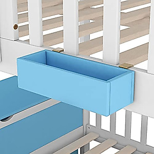 Lepfun Bunk Bed,Full Over Full Size Bunk Bed with Twin Size Trundle Bed, Farmhouse Bed with Storage Box and A Big Drawer for Kidroom,Bedroom and Dorm,Noise Free,No Box Spring Needed,Blue