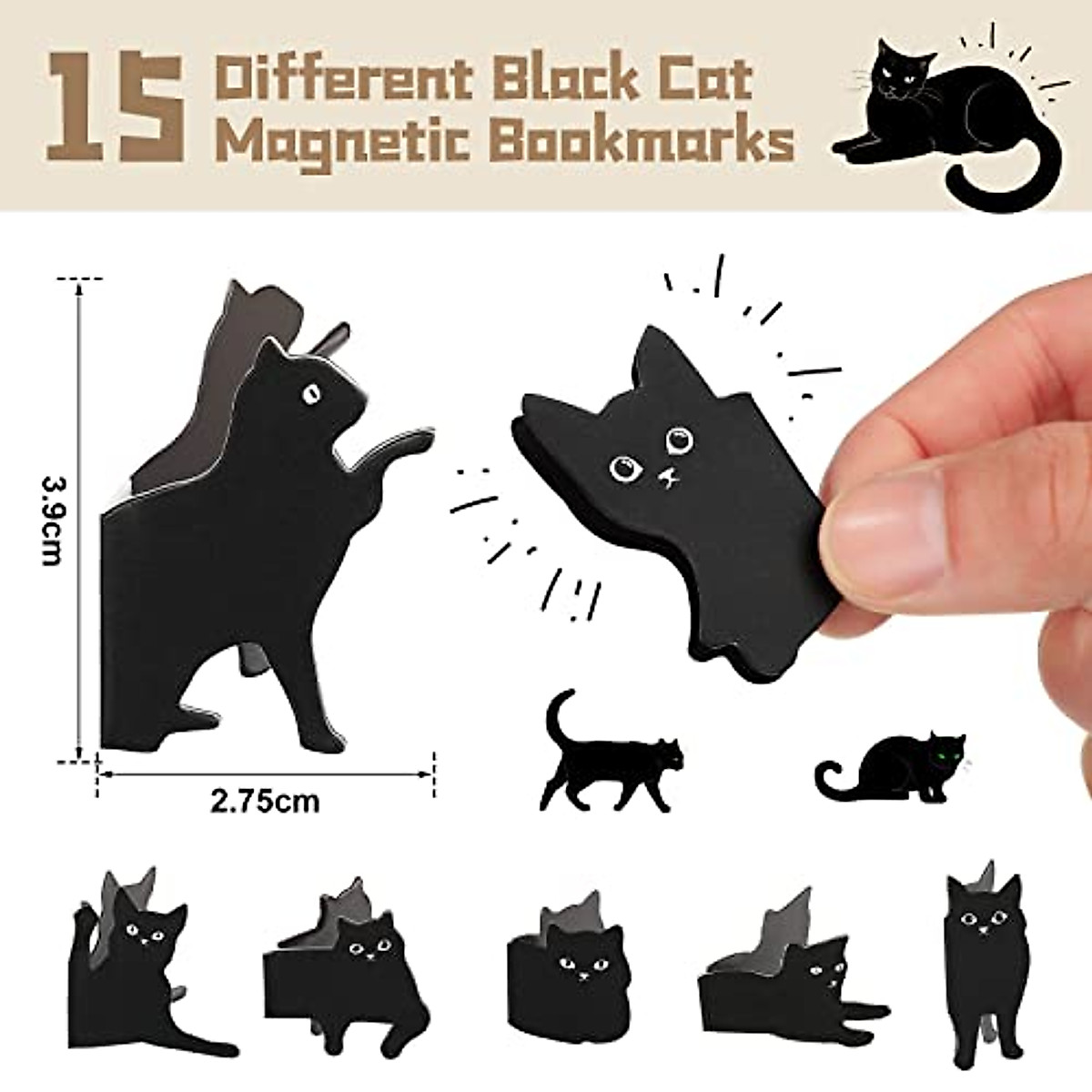 30 Pieces Magnetic Bookmarks for Book Lovers, Cat Cute Bookmarks, Kawaii Bookmark Cat Book Mark Magnetic Book Page Clips for Kids Students Teachers School Home Office, 7.9 x 3.9 Inch,15 Styles