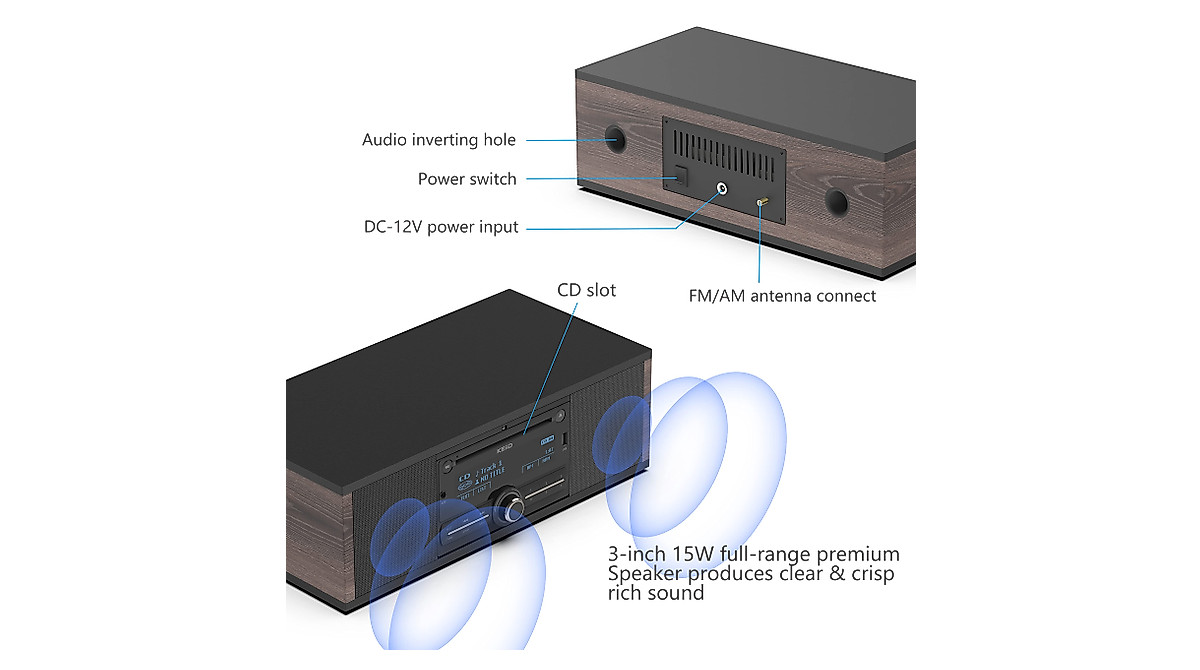 KEiiD Retro CD Player & Bluetooth Stereo System