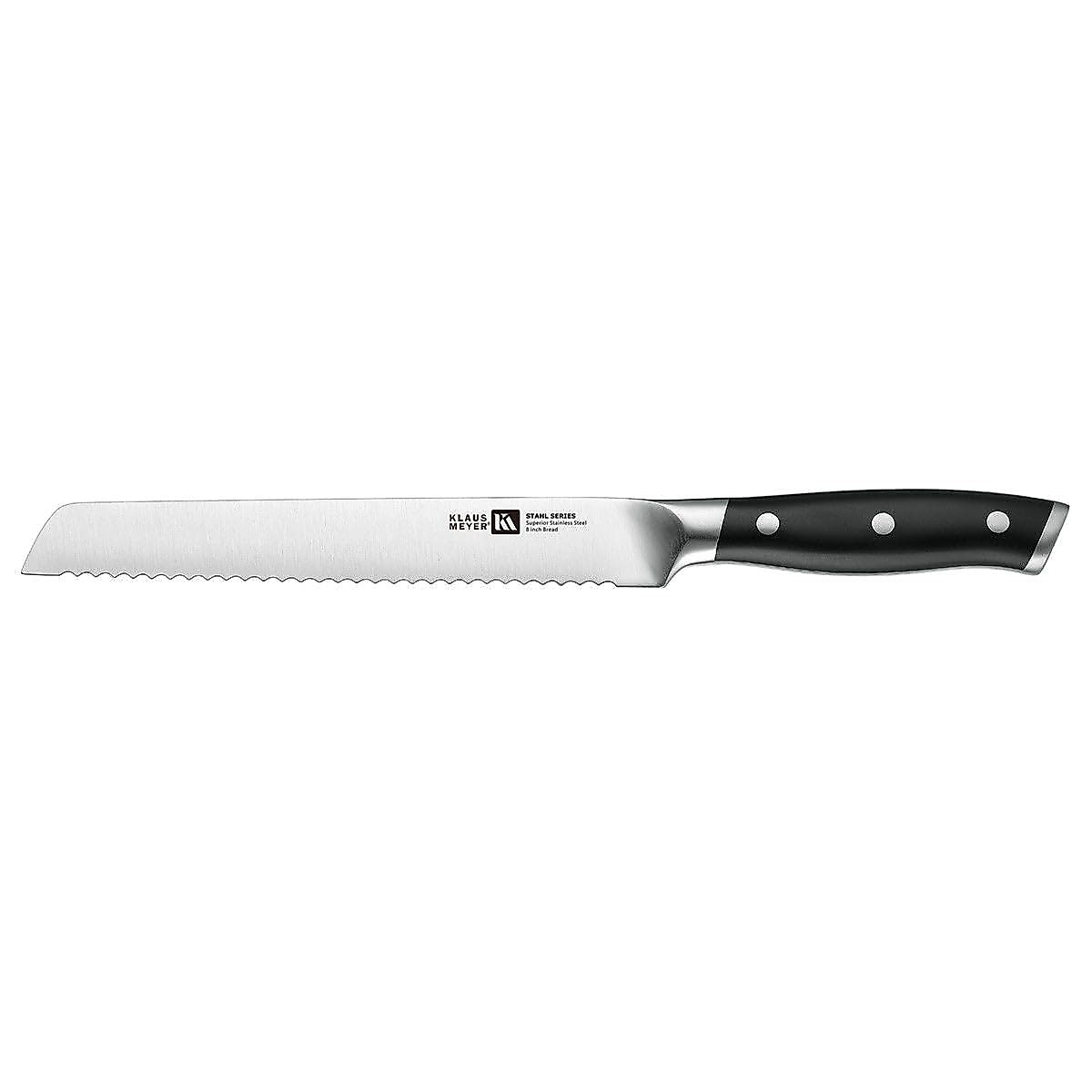 Klaus Meyer Stahl High Carbon Exclusive German Steel 8 inch Bread Knife (Black)