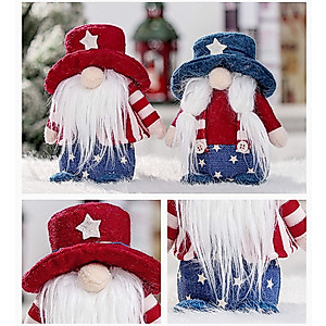 KEAIDO July 4th Gnome Independence Day Hanging Ornament Set of 2, Patriotic Gnome USA Stars and Stripes American Flag Plush Faceless Doll Veterans Day Memorial Day Gift Uncle Sam Tomte Elf Home Decor