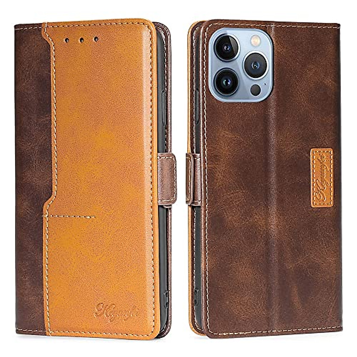 Fansipro Wallet Folio Case for Samsung Galaxy S9 Plus, Premium PU Leather Slim Fit Cover for Galaxy S9 Plus, 2 Card Slots, Friendly Fit, Brown & Golden