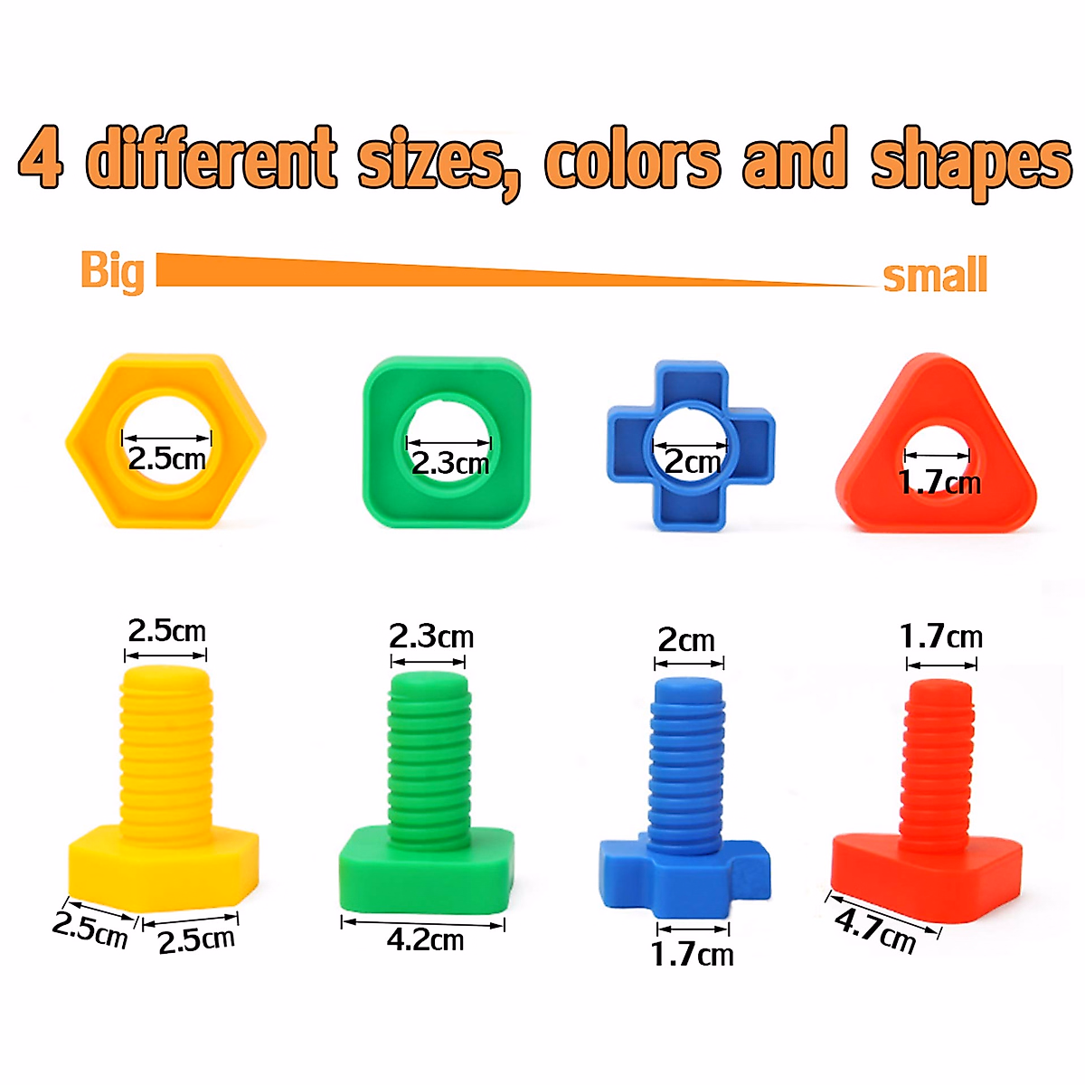 AIBELY Jumbo Nuts and Bolts Toys 52Psc for Toddlers Preschoolers Kids, STEM Educational Montessori Building Construction Screw Matching Activities for 3,4,5 Year Old Boy and Girl.