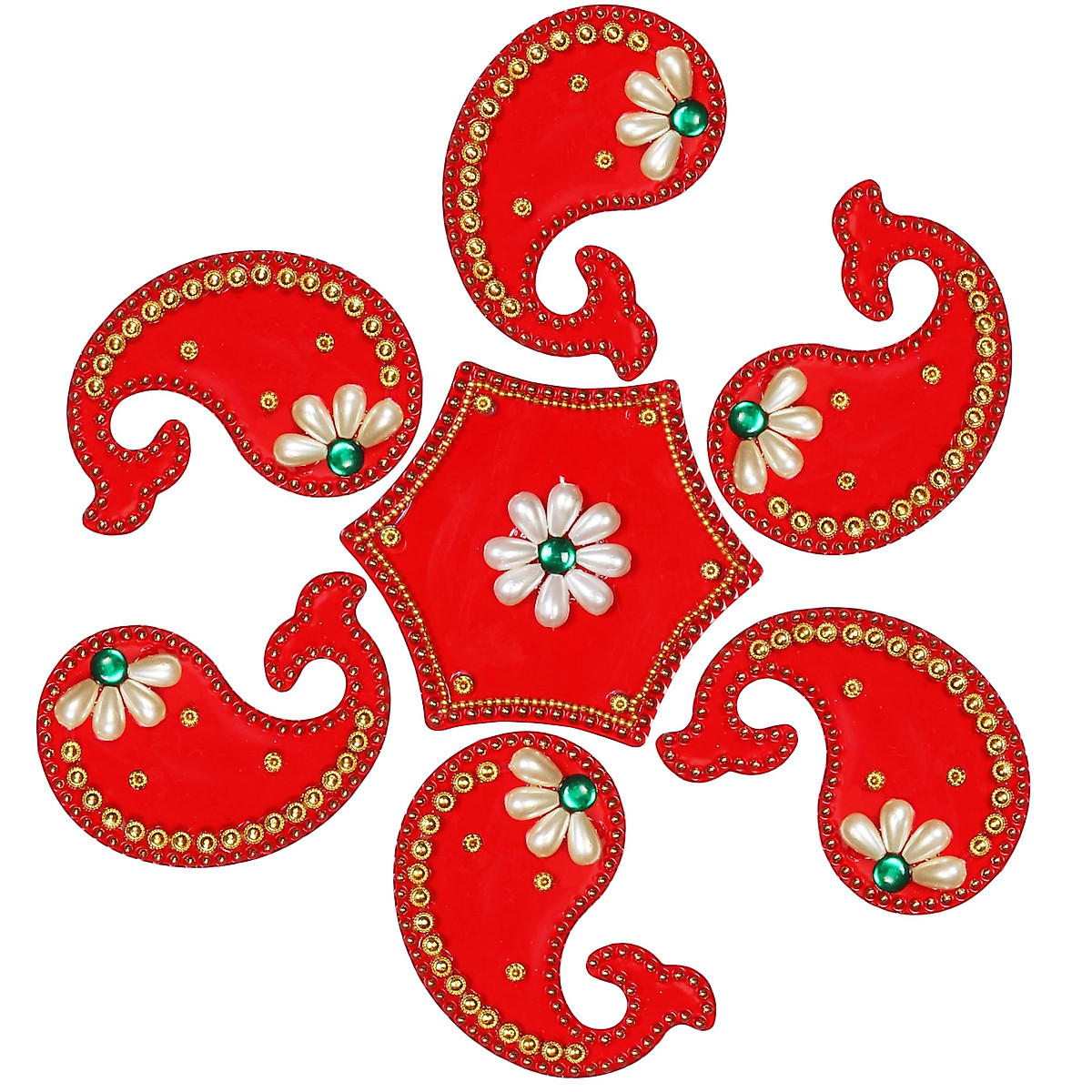 ARTISENIA Handmade Red Dolphin Acrylic Diwali Rangoli Floor Decorations Table Decoration Studded Stones Sequins Traditional Festive Home Door Décor | Floor Wall Stickers RJV-002