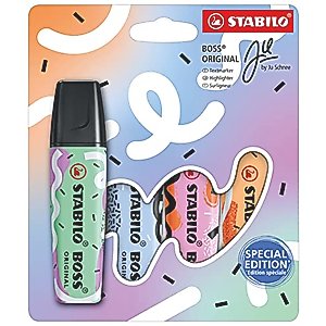 Stabilo BOSS Original Highlighter Set of 4, Hint of Mint Green, Cloud Blue, Fresh Fuchsia, Soft Orange