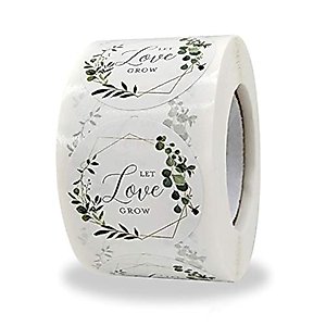 Let Love Grow Stickers 1.5'' Circle Labels 500 Per Pack New Roll Handicraft Decoration Thank You Sealing Sticker Gift Envelope Wedding Celebration Botanical Boutique Stickers