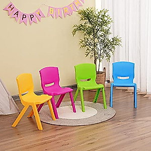 Domi Kids Chair,Children Lightweight Plastic 4 Chairs Set with 11.8" H Seat for Playrooms,Preschool,Toddlers(Enlarge Size