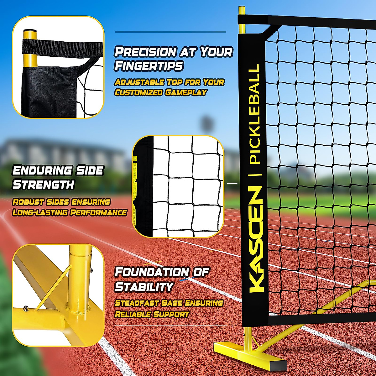 KASCEN Pickleball Net - Portable PickleballNnet for Driveway,Regulation Boulder Badminton net only Indoor Outdoor Sport,22FT Included Carry Bag Black