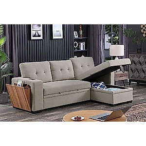 Devion Furniture Enzo Sleeper Sofa for Living Room, Apartment, Dorm Sofabed Sectional, Light Gray