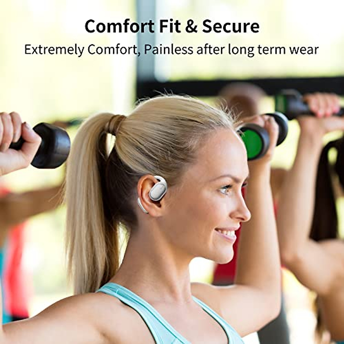 Open Ear Headphones Wireless Bluetooth Earbuds, Air Conduction Earbuds with Built-in Mic,Up to 30 Hours Playtime with Digital Display Charging Case,Waterproof Earphones for Android & iPhone - Blue