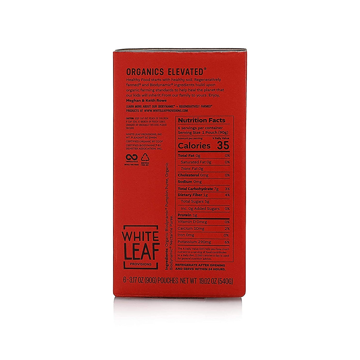 White Leaf Provisions Biodynamic & Organic Baby Food/Snacks — 12 x 3.17 Oz Pumpkin & Nectarine Unsweetened Baby Puree Pouches — Squeezable Baby Food & Toddler Snack