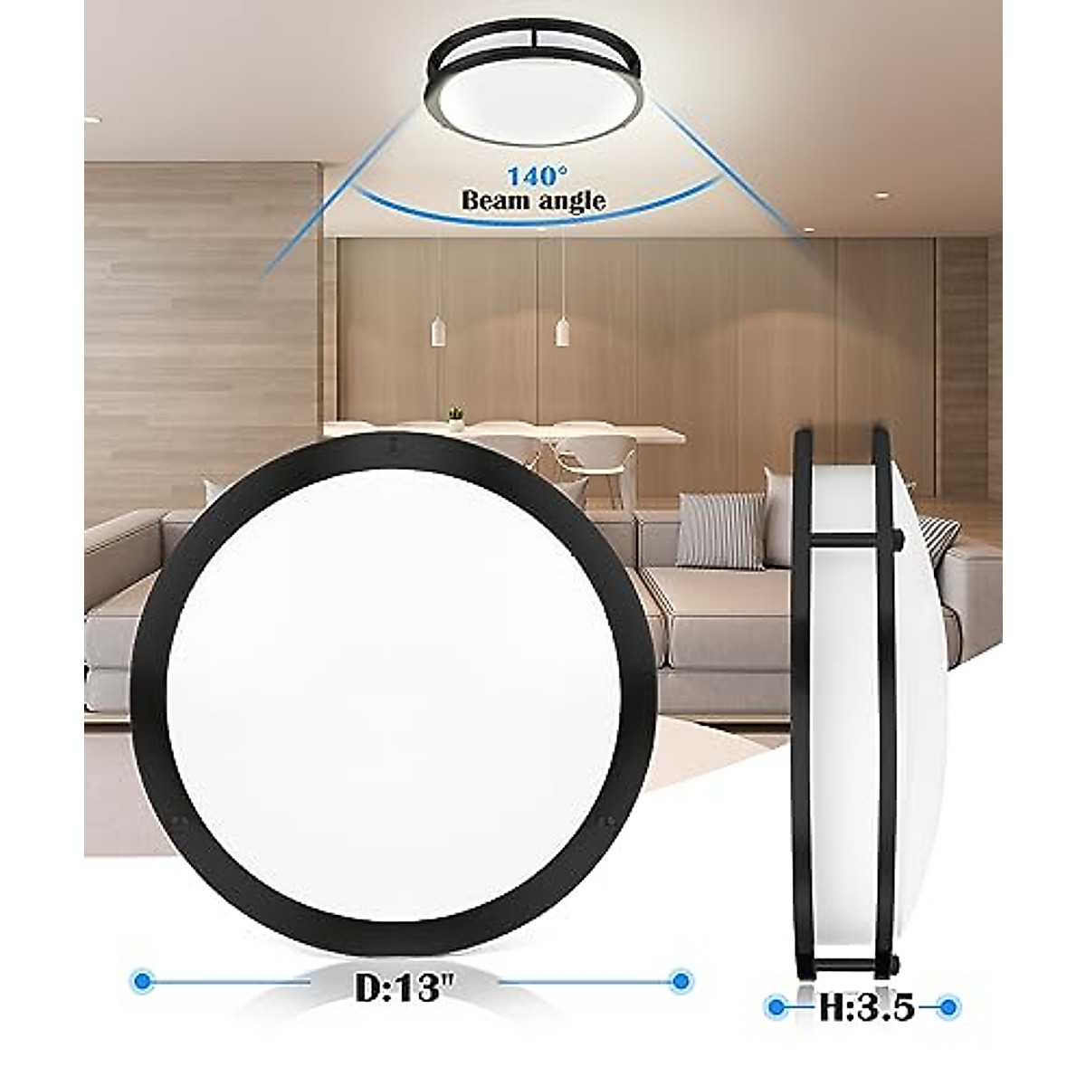 2 Pack Black Ceiling Light, 13 Inch Flush Mount LED Ceiling Light, Kids Bedroom Lighting with 5CCT(2700K/3000K/3500K/4000K/5000K Adjustable), 23W, CRI80 Eye Caring Illumination, ETL Listed