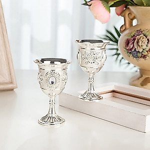 DOITOOL Wine Goblet Metal Wine Glass Gem Inlay Style Zinc Alloy Goblet Carved Liquor Goblets Stem- Cup Stemware for Party Decorations Wedding Prop (Silver, Random Flower Pattern)