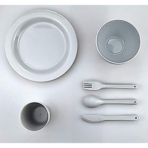 Plastic Plates College Dorm Room Essentials Dishes Set Camping Plates and Bowls Dishes Set Dinnerware Accessories Mess Kit-Microwaveoven Safe BPA-Free with Mesh Bag-24PCS