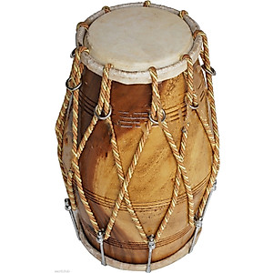 SPECIAL DHOLAK DRUM ROPE + BOLT TUNED~NATURAL WOOD COLOR POLISH~HAND MADE INDIAN