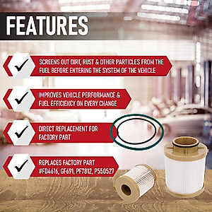 Replacement Fuel Filter - Compatible with Ford - 2003-2007 - F250, F350, F450, F550 Super Duty, Excursion - Replaces FD4616, 3C3Z9N184CB - 6.0L V8 Diesel Upper Fuel Bowl and Lower Lifter Pump Filter