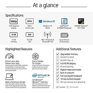 HP Pavilion Gaming 15-Inch Laptop, Intel Core i5-9300H, NVIDIA GeForce GTX 1650, 12GB RAM, 512GB SSD, Windows 10 (15-dk0042nr, Black)