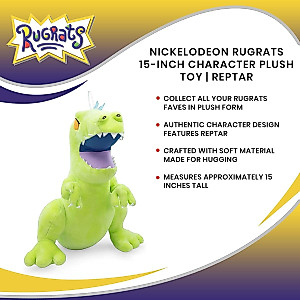 Nickelodeon Rugrats Reptar 15-Inch Character Plush Toy | Soft Cute Plushies and Big Stuffed Animals, Cartoon Gifts and Collectibles | Kids Room Decor, Bedroom Accessories